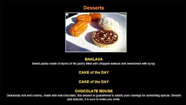 Menu at Eurostar Restaurant, Thomastown