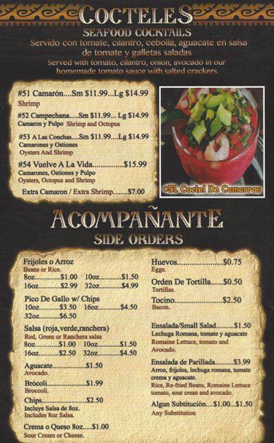 Menu at El Azteca restaurant, Chicago, W Fullerton Ave