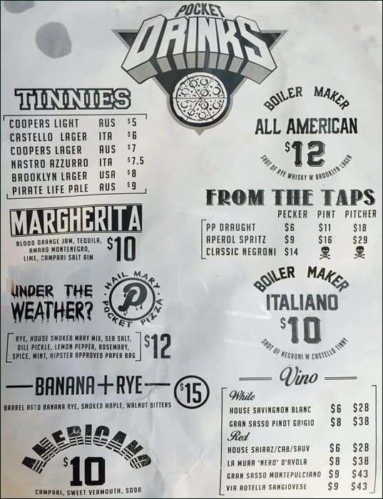 Menu at Pocket Pizza pizzeria, Manly, 2a Whistler St