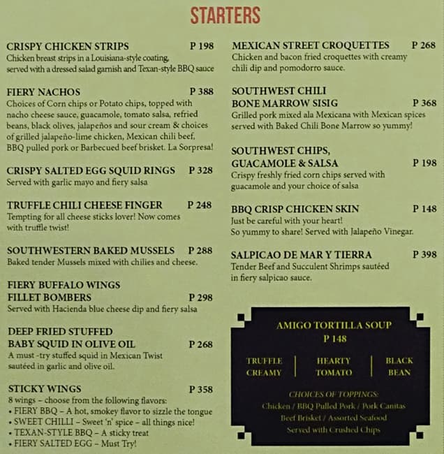 Menu at Fiery Style restaurant, Makati, Glorietta 4