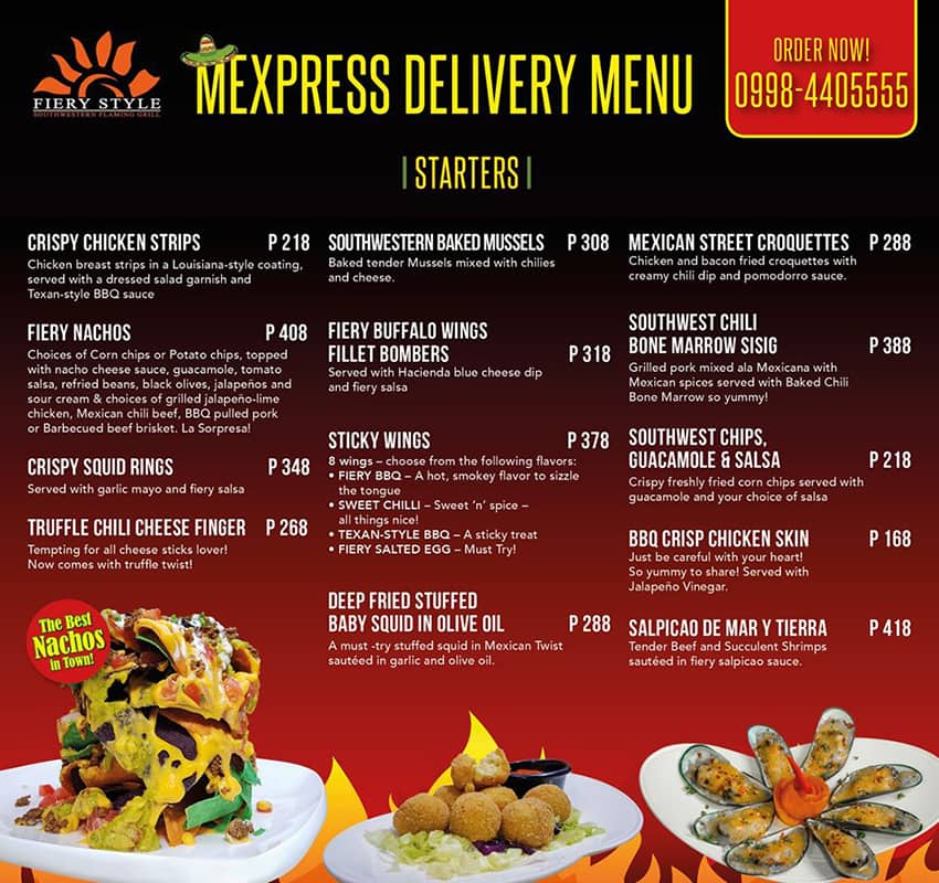 Menu at Fiery Style restaurant, Makati, Glorietta 4