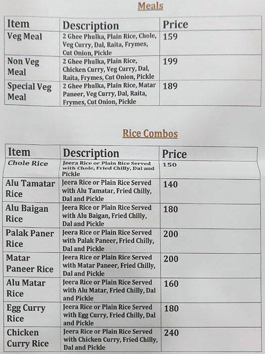 Menu of Dadi Ki Rasoi, Gachibowli, Hyderabad