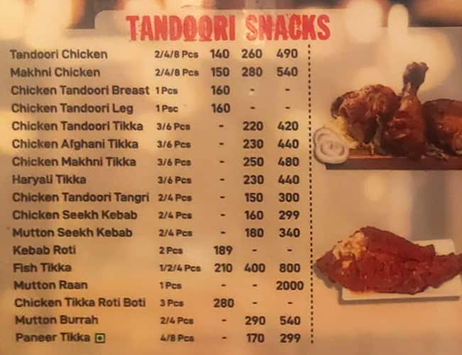 Menu of Nazeer Foods, Meerut Cantt, Meerut