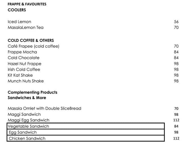 Menu of Maggi Hotspot, Madhapur, Hyderabad