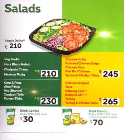 Menu at Subway, Nabha