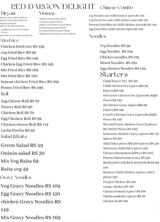 Menu of Red Dragon Delight, Picnic Garden, Kolkata
