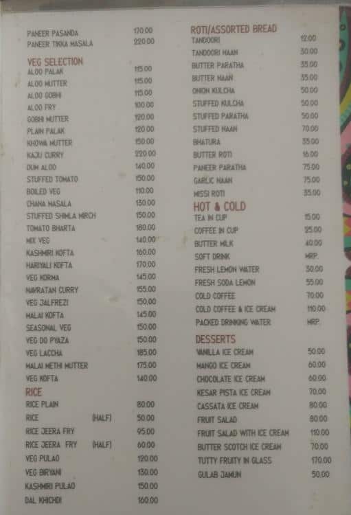 Menu at Apsara Restaurant, Bhopal