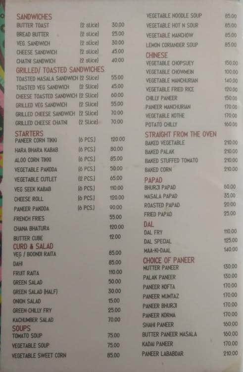 Menu at Apsara Restaurant, Bhopal