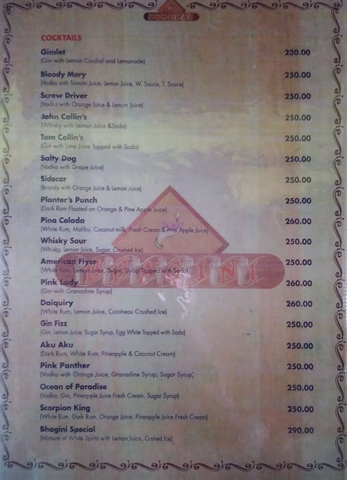Menu at Bhagini, Bengaluru, 11