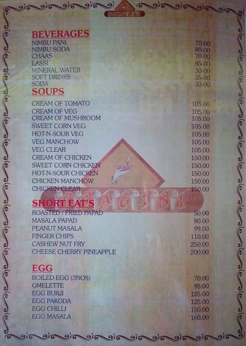 Menu of Bhagini, Bellandur, Bangalore