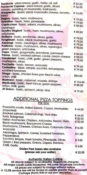 Menu at Posticino Ristorante Hout Bay restaurant, Cape Town, Hout Bay ...
