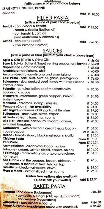 Menu at Posticino Ristorante Hout Bay restaurant, Cape Town, Hout Bay ...