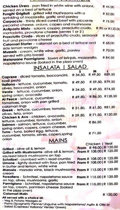 Menu at Posticino Ristorante Hout Bay restaurant, Cape Town, Hout Bay ...