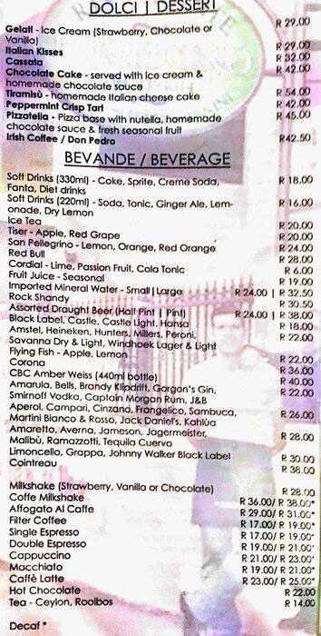 Menu at Posticino Ristorante Hout Bay restaurant, Cape Town, Hout Bay ...