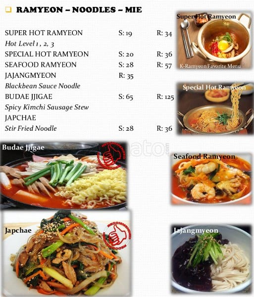Menu at K-Ramyeon restaurant, South Tangerang