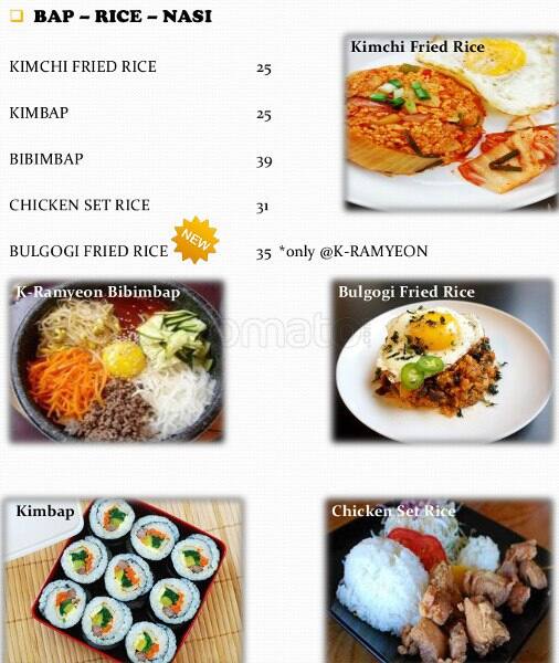 Menu at K-Ramyeon restaurant, South Tangerang