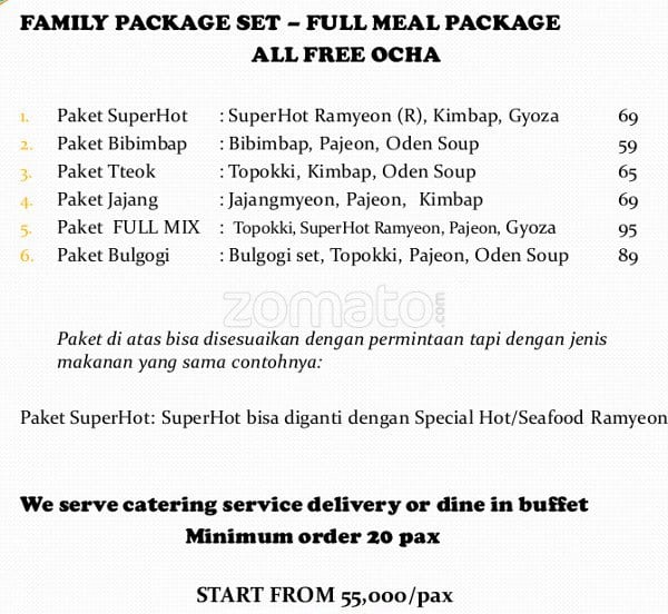 Menu at K-Ramyeon restaurant, South Tangerang