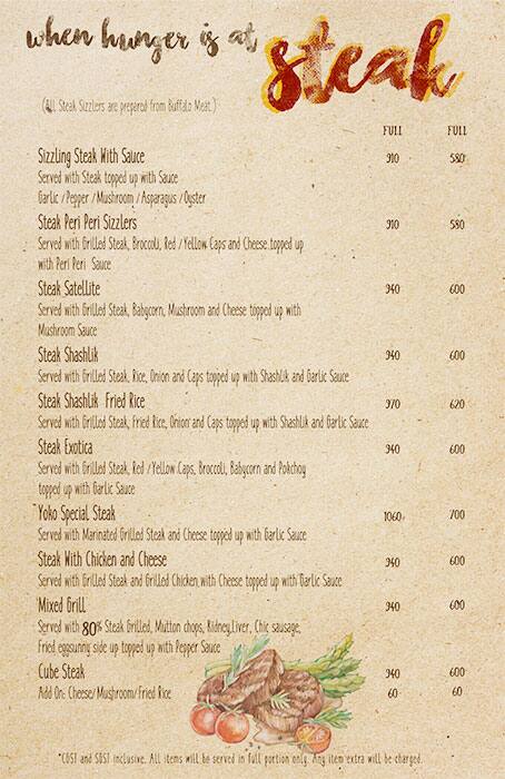 Menu at Yoko sizzlers, Pune