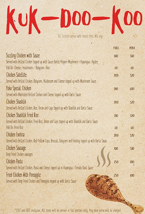 Menu at Yoko sizzlers, Pune
