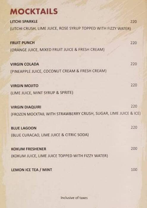 Menu at Sheela Restaurant & Bar, Chicalim