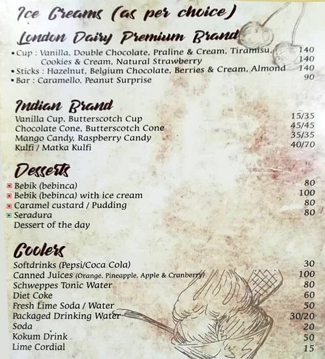 Menu at Sheela Restaurant & Bar, Chicalim