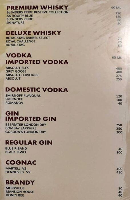 Menu at Sheela Restaurant & Bar, Chicalim