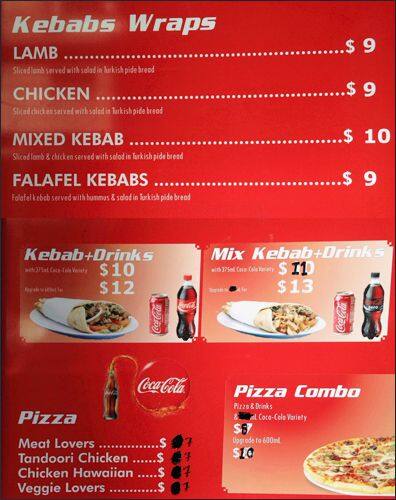 Carta de comida rápida Halal Kebabs, Melbourne, Flinders Ln and Monaghan Pl