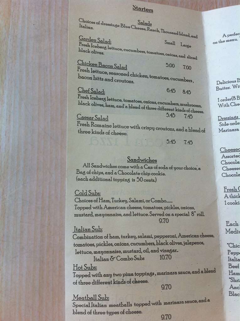 Menu at Pelican Pizza pizzeria, Monterey