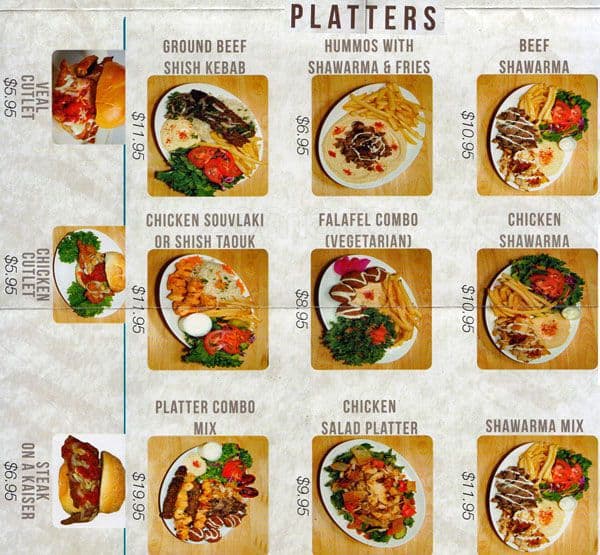 Menu at Shawarma Bros restaurant, Toronto, Victoria Park Avenue