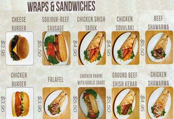 Menu at Shawarma Bros restaurant, Toronto, Victoria Park Avenue