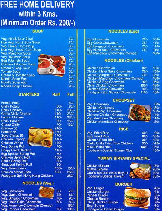 Food Gram Menu,Menú para Food Gram, Rajouri Garden, New Delhi - Zomato