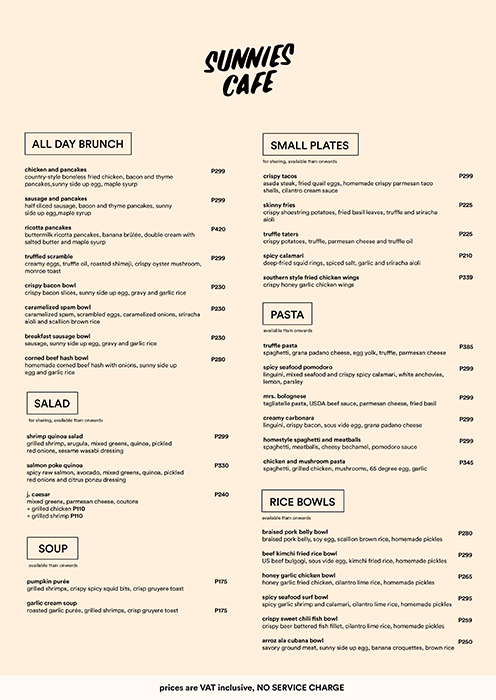 Carta de Sunnies Café Megamall, Mandaluyong