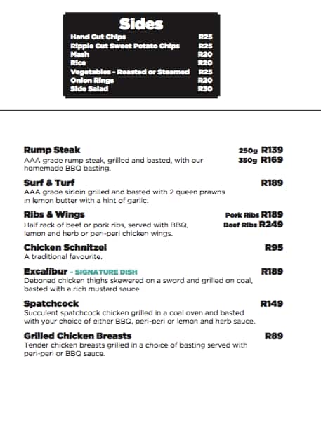 Menu at The Rock Kyalami restaurant, Midrand