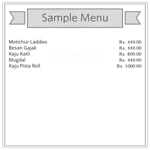 Menu at Heera Sweets, Patna