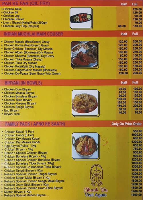 Menu of Rehan’s Bites & Spices, Borivali East, Mumbai