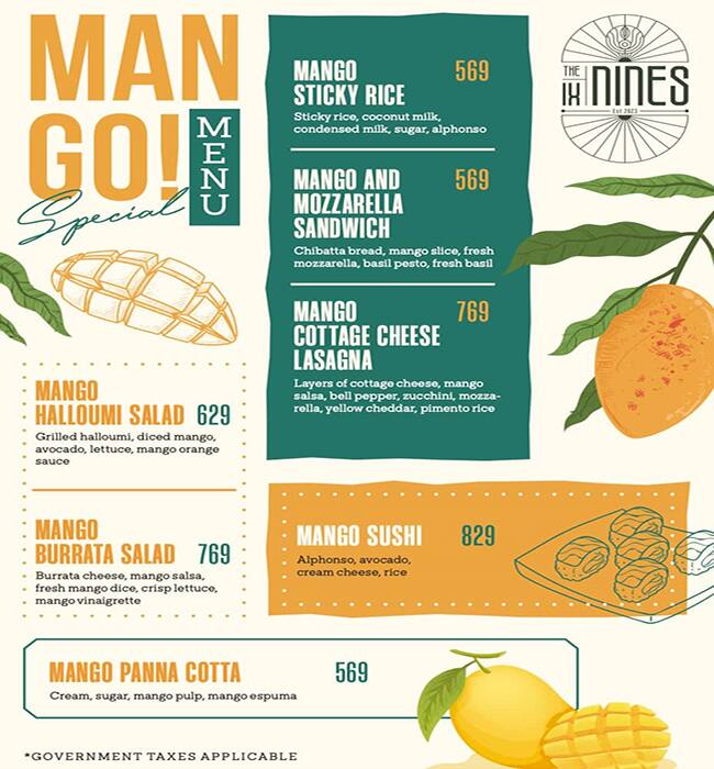 Menu of The Nines, Juhu, Mumbai