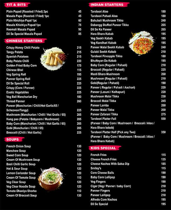 Menu of Dil Se, RS Puram, Coimbatore