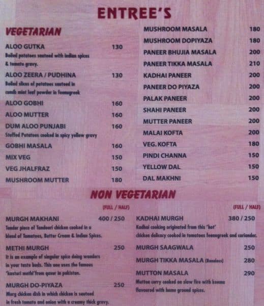 Menu at Hotel Sun Park, Dehradun