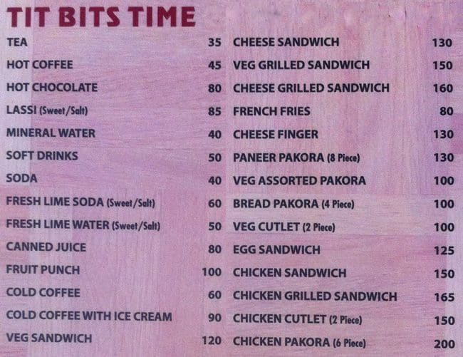 Menu at Hotel Sun Park, Dehradun