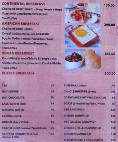 Menu at Hotel Sun Park, Dehradun