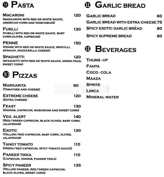 Menu at Red Alert, Mumbai