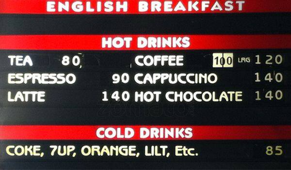 Menu at Tasty's fast food, London, 969 Fulham Rd.