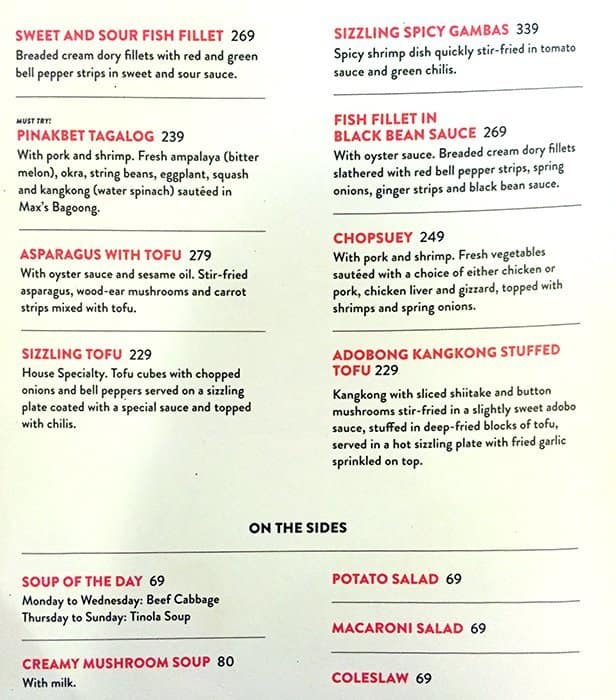 Menu at Max's Restaurant - SM City Sucat, Parañaque, DR. Santos Ave.Cor ...