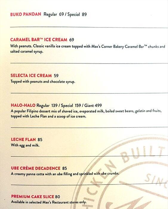 Menu at Max's Restaurant - SM City Sucat, Parañaque, DR. Santos Ave.Cor ...