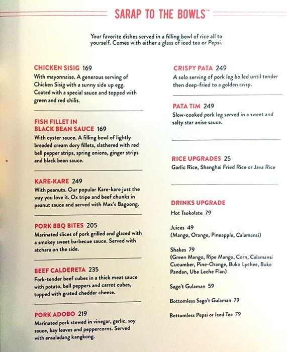 Menu at Max's Restaurant - SM City Sucat, Parañaque, DR. Santos Ave.Cor ...