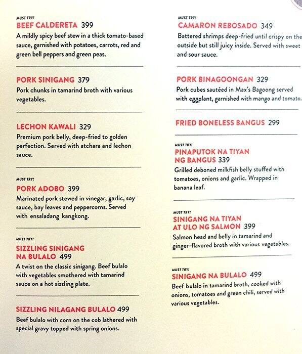 Menu at Max's Restaurant - SM City Sucat, Parañaque, DR. Santos Ave.Cor ...