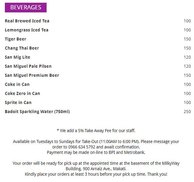 Carta de Milky Way Cafe - Power Plant Mall, Makati