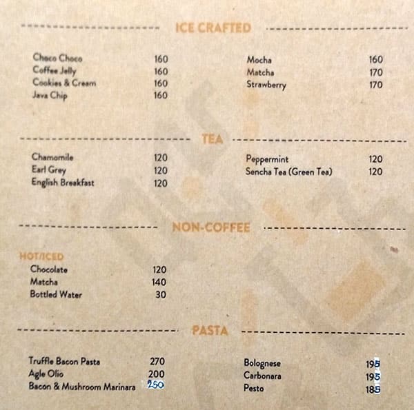 Menu at Craft Coffee Revolution cafe, Pasig, Basement 1