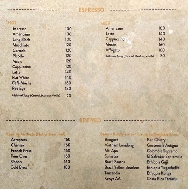 Menu at Craft Coffee Revolution cafe, Pasig, Basement 1