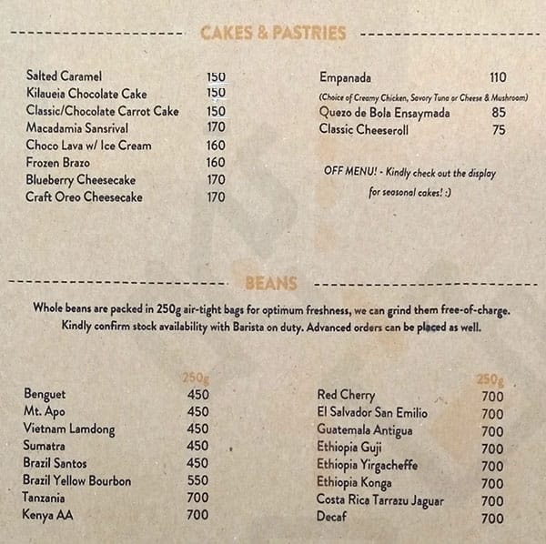 Menu at Craft Coffee Revolution cafe, Pasig, Basement 1